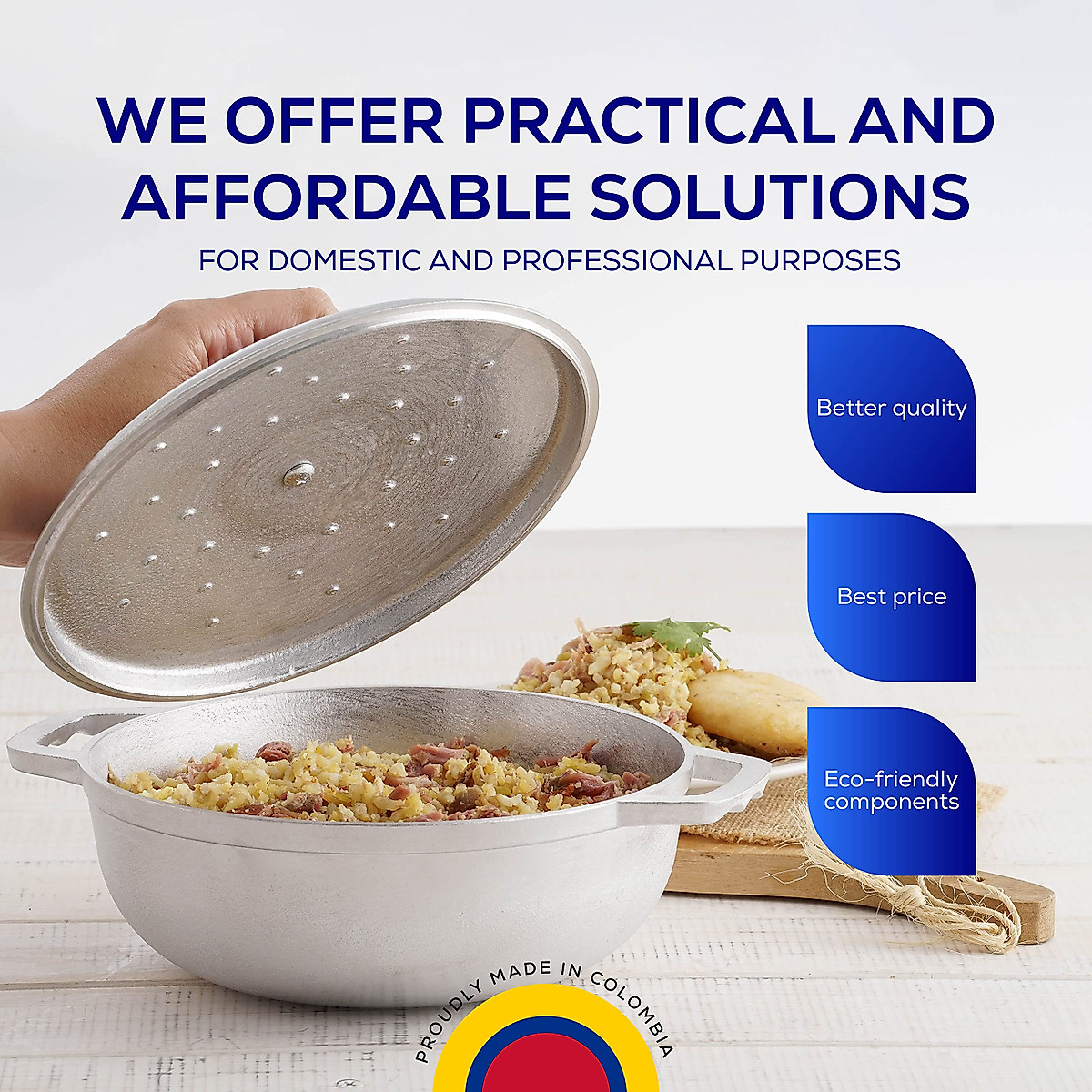 Universal Extra Large Caldero 75 Cups - 27.7 QT / 26.6 L, Stainless Aluminum Pot, Even Heat Distribution and Fast Cooking Dutch Oven Pot with Ergonomic Handles, Ideal for Rice, French Fries, and More