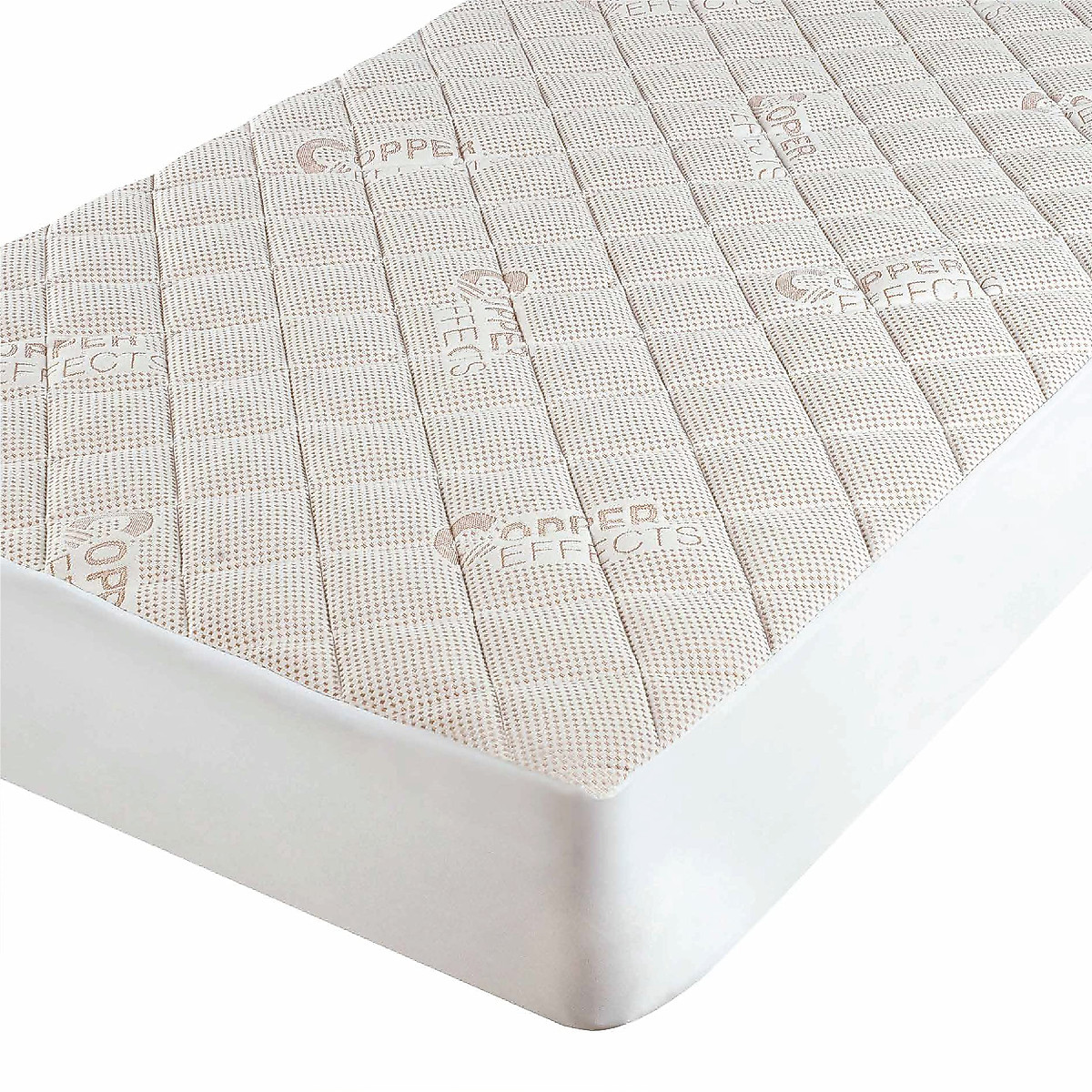 All-In-One Water-Resistant Copper Effects Hygienic Fitted Mattress Pad, Full,White