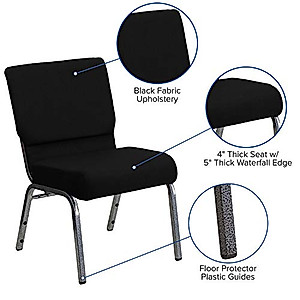 Flash Furniture HERCULES Series 21''W Stacking Church Chair in Black Fabric - Silver Vein Frame