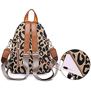 Tekzitfuir Women's Leopard Backpack Water Resistant Travel Bag Student Anti-theft Daypack Teen Girls Satchel Bag Daypack (2 zipper)