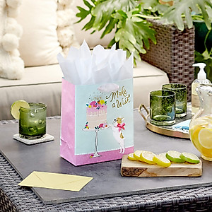 Hallmark 9" Medium Birthday Gift Bag with Tissue Paper (Make a Wish Cake and Pug Puppy)