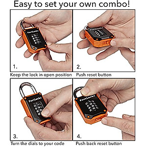 FortLocks Gym Locker Lock - 4 Digit, Heavy Duty, Hardened Stainless Steel, Weatherproof and Outdoor Combination Padlock - Easy to Read Numbers - Resettable and Cut Proof Combo Code - 1 Pack Silver