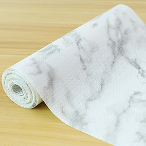 Shelf Liner for Kitchen Cabinets 15 Inch Wide X 20 Ft Non Adhesive Cabinet Drawer Liners for Shelves Non Slip Waterproof Marble Printed Mat for Closet Bathroom Pantry Cupboard Refrigerator