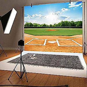 SOOUVEI Baseball Field Backdrop Polyester Stadium 7x5ft Outdoor Sport Green Grass Ballpark Photography Background Party Supplies Banner Home Decor Boy Student Birthday Portrait Photo Booth Studio Prop