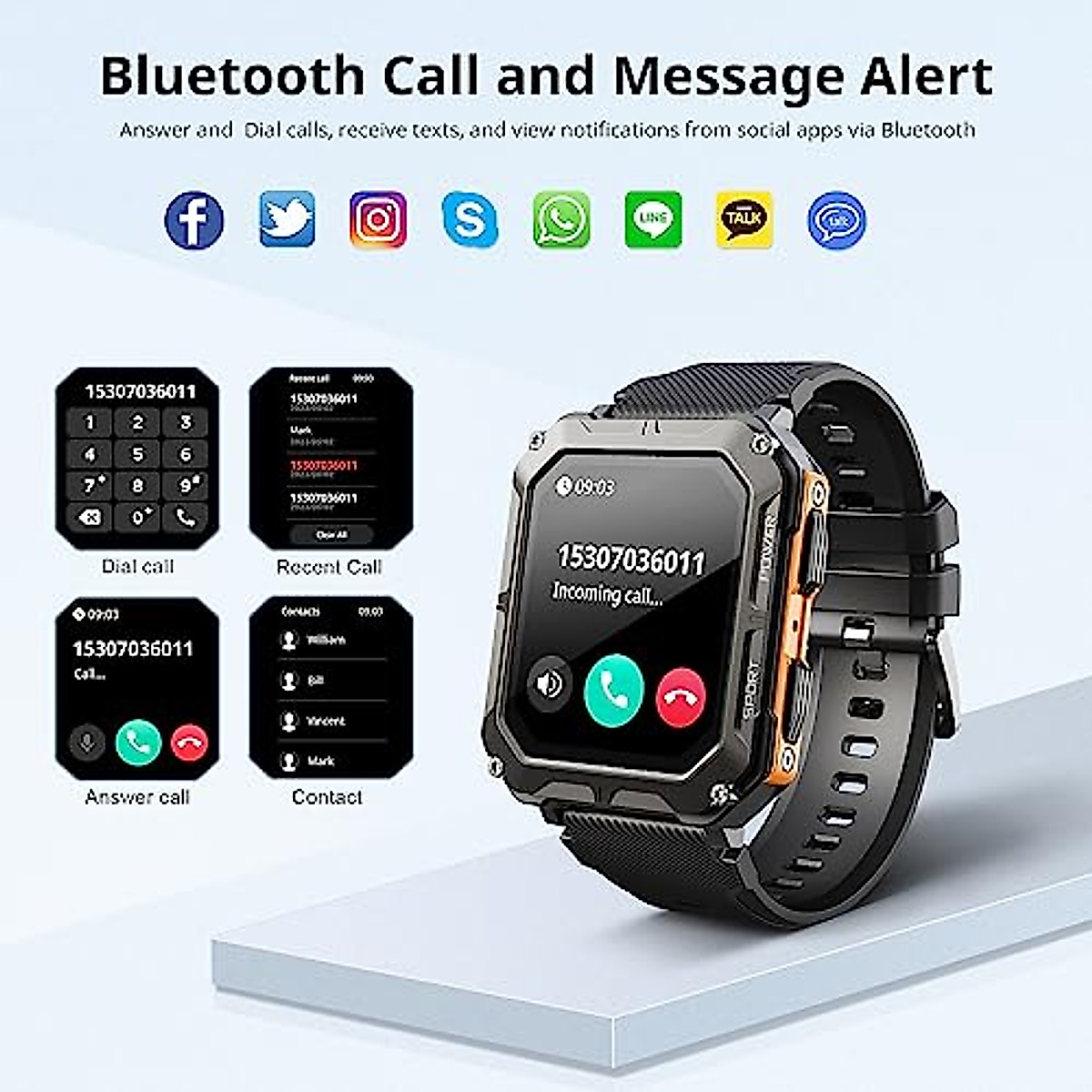 Military Smart Watch for Men -Bluetooth Call(Answer/Dial Calls), IP68 Waterproof Outdoor Tactical Rugged Smartwatch, 1.83" HD Fitness Tracker Watch with Heart Rate Sleep Monitor for IOS Android Phone