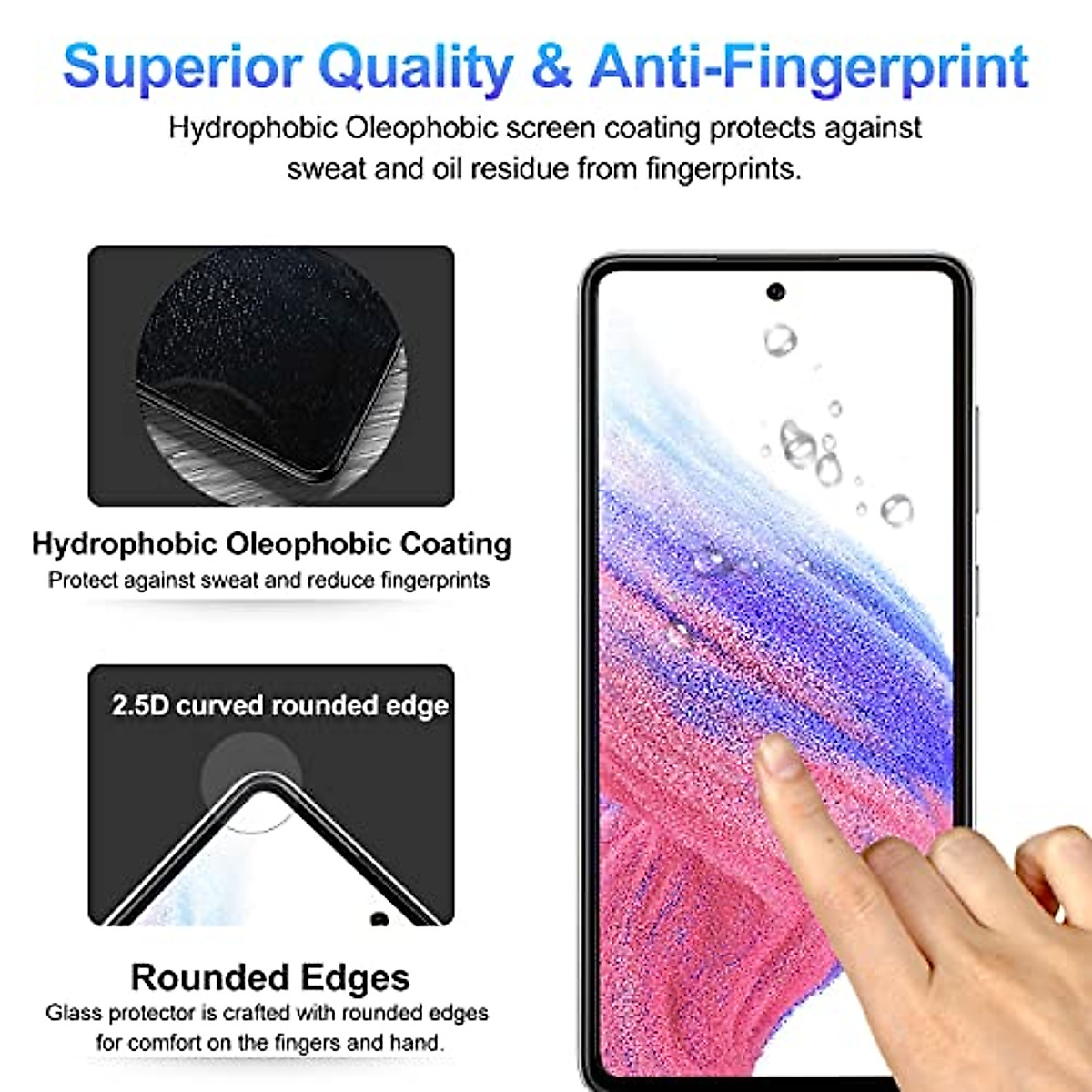 TQLGY 3 Pack Screen Protector for Samsung Galaxy A53 5G with 3 Pack Camera Lens Protector, Tempered Glass Film, 9H Hardness - HD - Bubble Free - Anti-Scratch - Easy Installation