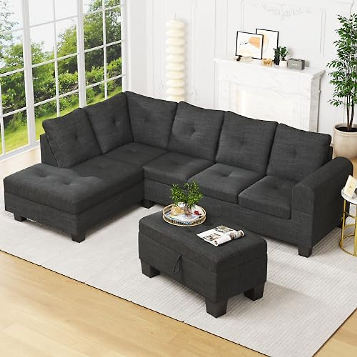 AWQM Modular Sectional Sofa with Ottoman, Fabric L-Shaped Couch with Chaise & Cup Holders, Living Room Furniture Sets Sectional Sofa Set, 6 Seat Corner Couch Sofa for Living Room, Apartment