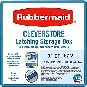 Rubbermaid Cleverstore 71 Qt Storage Bins with Lids, Latching Plastic Storage Container for Home Organization and Containers for Organizing, (4 Pack)