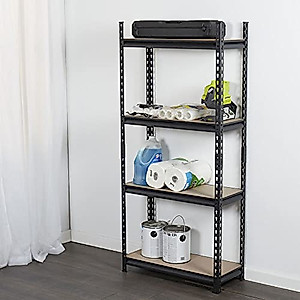 Home Basics Quick Assembly 4 Tier Heavy Duty Shelf, Black | Solid Construction | MDF Shelves | Made from High Strength Powder Coated Steel | Great for a Garage or Basement | Home or Office (25"x 59")