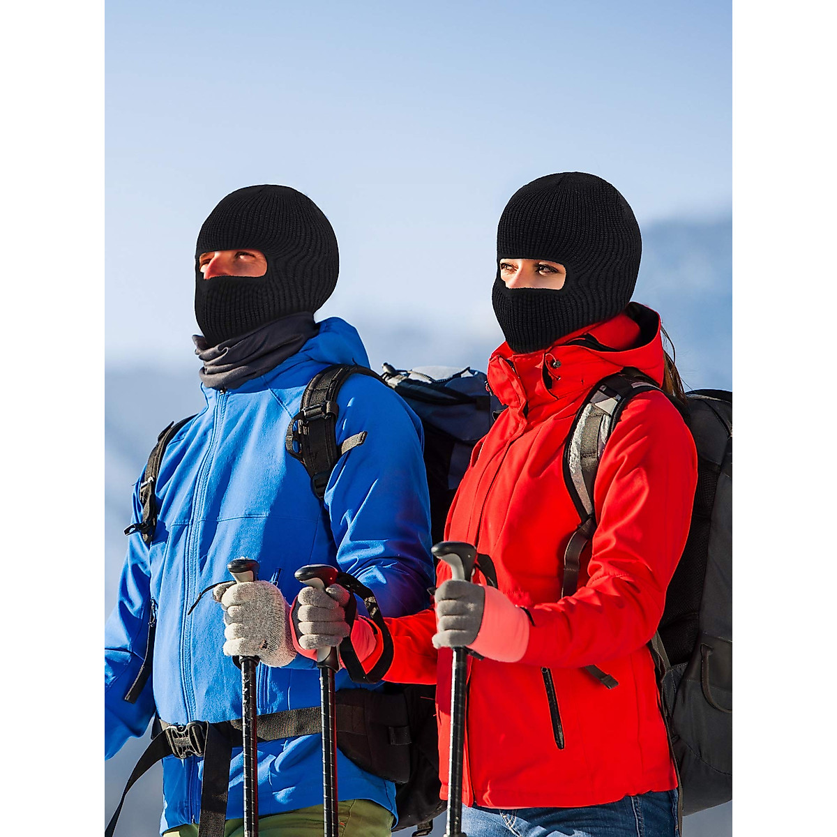 WILLBOND 2 Pieces 1-Hole Knitted Ski Full Face Covering, Adult Winter Balaclava Warm Knitted Full Face Covering for Outdoor Sports Black, 38 x 22 cm/ 14.96 x 8.66 inches (Black)