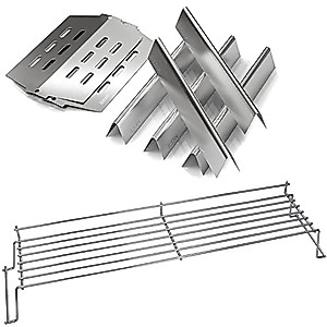 QuliMetal 17.5" 304 Stainless Steel Flavor Bars, Heat Deflector and Warming Rack for Weber Genesis 300 E310 E320 E330 S310 S330 (with Front Control Knobs)