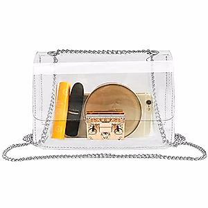 Clear Purse Crossbody Bag， Stadium Approved for Concerts Sports Events Cute for Sports Concert Prom Party Present(Silver)