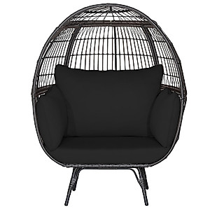 Giantex Oversized Wicker Egg Chair, Outdoor & Indoor Hammock Chair with Thick Cushions, 2-Person PE Rattan Lounge Chair Swing Chair for Patio, Backyard,Porch, 450 LBS Weight Capacity (Black)