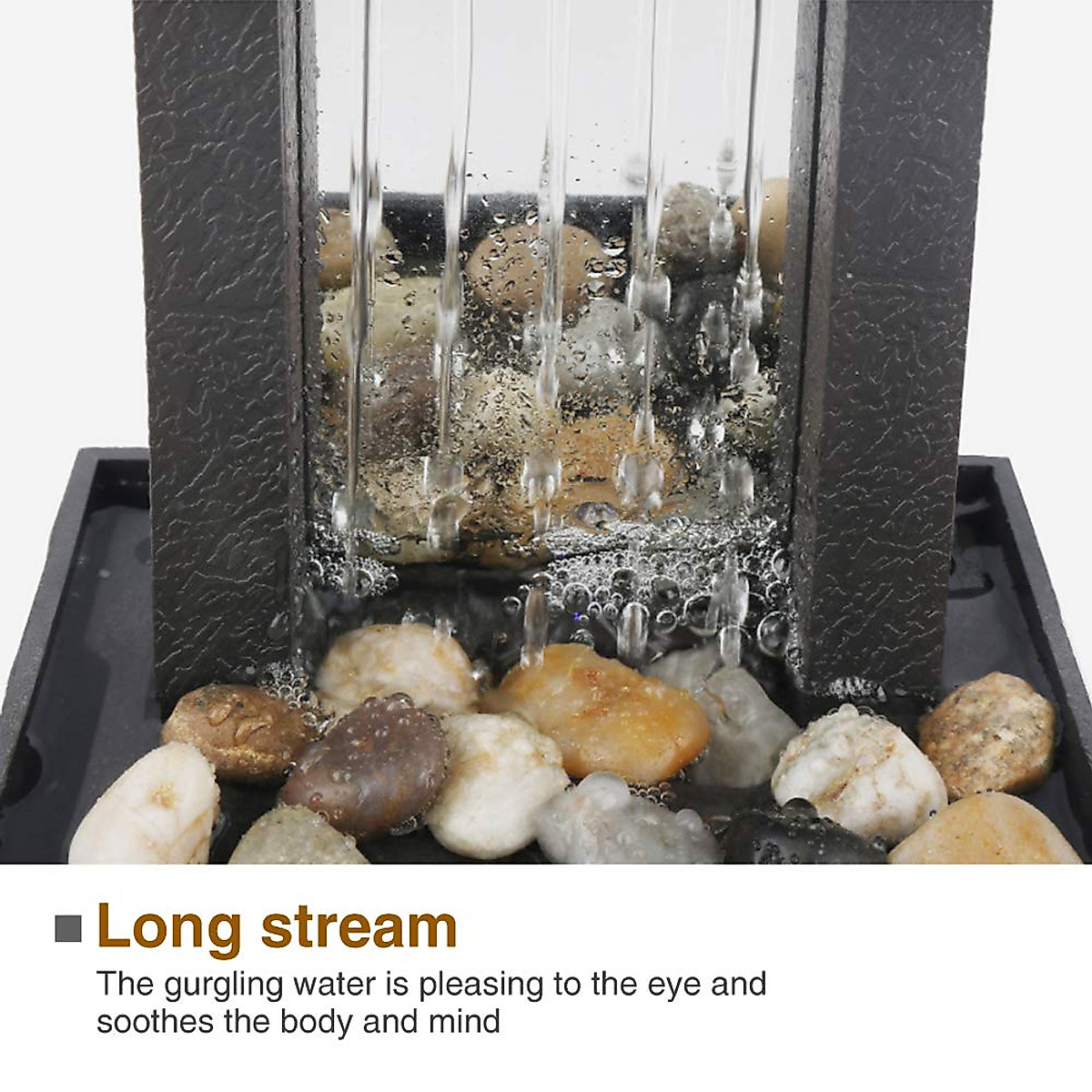 Tabletop Fountains, Indoor Water Fountain with LED Lights-Zen Garden for Desk Waterfall Tabletop Fountain for Office and Home Décor, with Stone Wall and Soothing Sound(1)