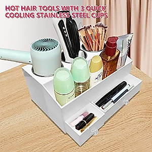 Hair Tool Organizer, Acrylic Hair Dryer Holder with 2 Drawers Hair Product Organizer for Bathroom Countertop Hair Styling Accessories & Hot Tool Organizer for Blow Dryer,Flat Irons, Curling Iron
