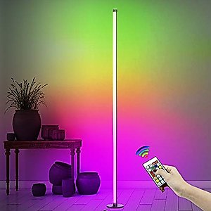 Amagle 61" LED Corner Floor Lamp RGBW Color Changing Floor Lamps Dimmable LED Standing Lamp with Remote Tall Minimalist Nordic Metal Music Sync Corner Ambient Light Floor Lamps for Living Room Bedroom