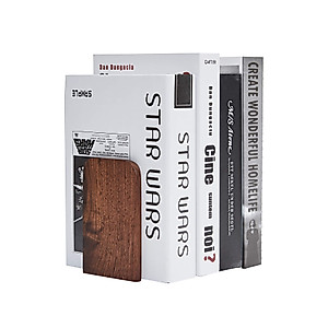 Pandapark Wood Bookends,Pack of 1 Pair,Non-Skid,Black Walnut,Office Book Stand (Black Walnut-A)