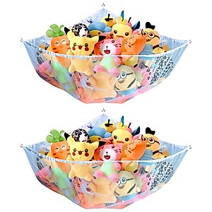 Stuffed Animal Hammock, 2 Pack, Nursery and Playroom Toy Storage Net Organizer for Plush Toys, Kids Bedroom Décor, Rip-Resistant Stuff Animals Holder with Hanging Hardware by Ziz Home