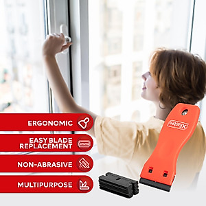 XFasten Plastic Razor Blade Scraper Tool 2PCS Sticker Scraper Tool with 100PCS Plastic Razor Blades, Plastic Scraper Tool for Glass, Plastic Scrapers Non Scratch for Decal Adhesive Sticker
