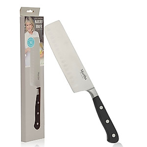 Martha Stewart Carverton 6" Nakiri Knife, High Carbon Stainless Steel Kitchen Knives w/Black Triple Riveted Handle