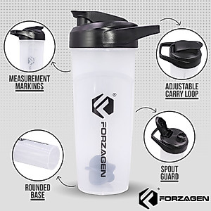 Forzagen Shaker Bottle 20 oz - Protein Shaker Bottle for Pre & Post workout drinks - Classic Protein Mixer Shaker Bottle (White)