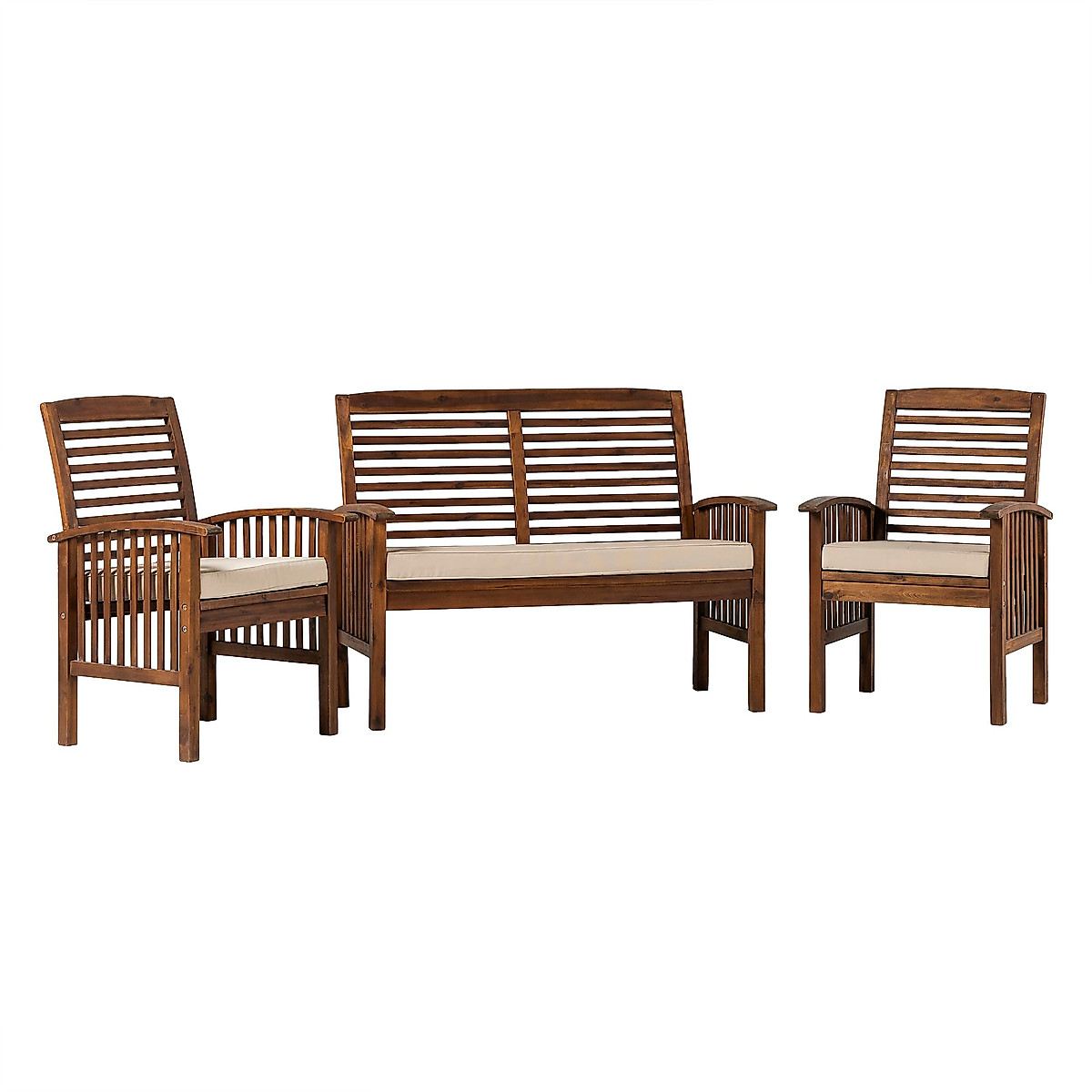 Walker Edison AZOWCHAT3PCDB 3-Piece Acacia Solid Wood Outdoor Patio Conversation Set, Dark Brown