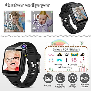 Phyulls Smart Watch for Kids, Smart Watch Toys with 24 Games Camera Video Recorder Music Alarm Calculator Calendar Flashlight Stopwatch Pedometer Gift Toys for 3-12 Years Old Boys and Girls (Black)