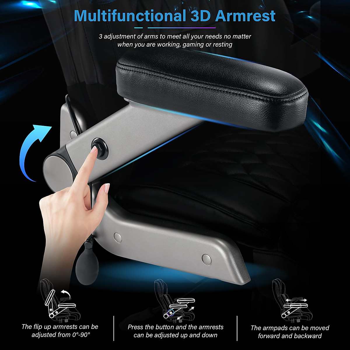 Big and Tall 500lbs Office Chair - Adjustable Lumbar Support 3D Flip Arms Heavy Duty Metal Base&Wheels, High Back Large Executive Computer Desk Chair, Thick Padded Ergonomic Design for Back Pain