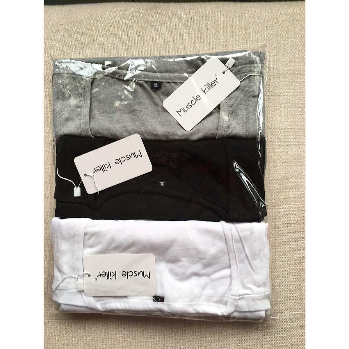 Muscle Killer 3-Pack Men's Muscle Gym Workout Stringer Tank Tops Bodybuilding Fitness T-Shirts (Small, Black+Gray+White)