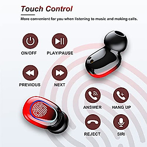 Bluetooth Earbuds Wireless Ear Buds Touch Control Wireless Earphones with HiFi Stereo Audio, Noise Reduction, IPX7 Waterproof Headphones, LED Charging Case, Built-in Mic for Sport/Work/Travel Red