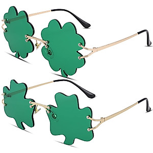 COASION St. Patrick's Day Irish Shamrock Sunglasses Green Four Leaf Clover Leprechaun Costume Eyewear Glasses for Women Men (Clover/Green + Shamrock/Green)