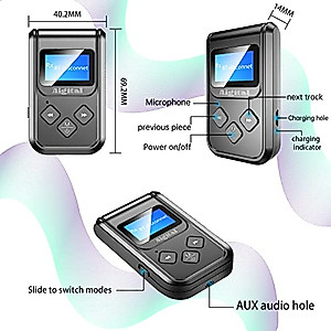 Bluetooth Transmitter with LCD Screen, 2-in-1 Bluetooth Audio Transmitter and Receiver Adapter with Built-in Battery, Wireless Audio Receiver with Mic for Handsfree, aptx Low Latency