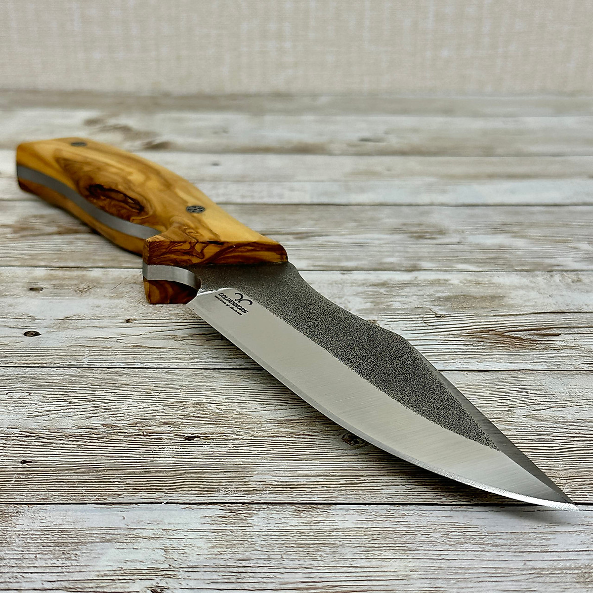 Golden Horn Expert in Handcraft HUNTING KNIFE WITH SHEATH, OLIVE HANDLE HUNTING KNIFE, N690 STEEL BLADE, GENUINE LEATHER SHEATH AND FERRO ROD