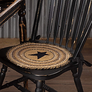 VHC Brands Kettle Grove Primitive Jute Round Textured Chair Pad Applique Star Set of 6 15"
