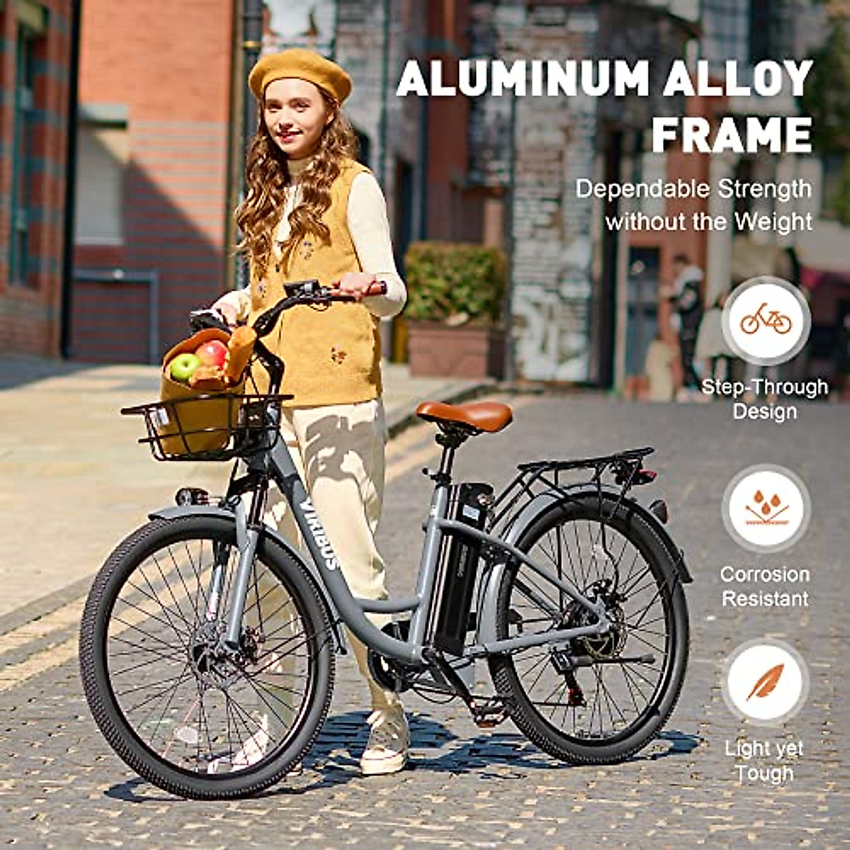 Viribus Electric Bike for Adults, 26" ebike with 500W Motor Shimano 7 Speed Shifter Pedal Assist Front Suspension for Men Women Seniors, 20mph Long Range Moped Electric Bicycle with 48V Battery, Black