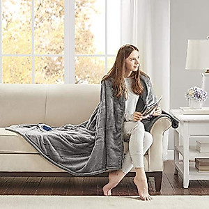 Beautyrest Reversible Microlight to Sherpa Electric Blanket, Auto Shut Off, Virtually Zero EMF, Multi Heat Setting, UL Certified, Machine Washable, Grey Oversized Throw (60 inx70 in)