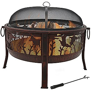 Sunnydaze 30-Inch Outdoor Fire Pit - Round Wood-Burning Backyard and Patio Fire Pit for Outside - Spark Screen, Water-Resistant Cover, Metal Grate, and Fireplace Poker Included - Pheasant Hunting