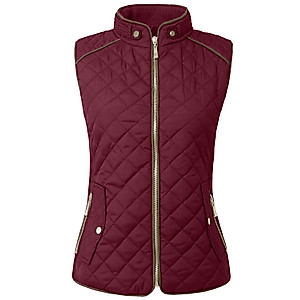 NE PEOPLE Women’s Quilted Vest – Lightweight Sleeveless Full Zip Up Casual Stand Collar Padding Gilet Jacket with Pockets NEWV40 Burgundy S