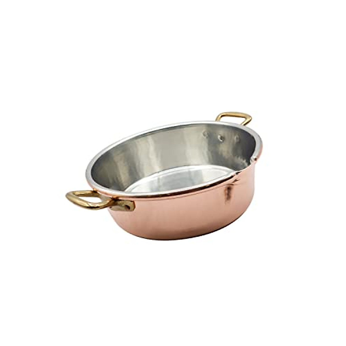 CREARTISTIC 100% Made in Italy Copper pot – Italian Risotto Copper Chef Pot - 12,6x3,7 inch, 5.8 Qt – 2 Brass Handles - Hand Hammered - Practical spout - Rice cooker – Italian Cookware - Pure Copper
