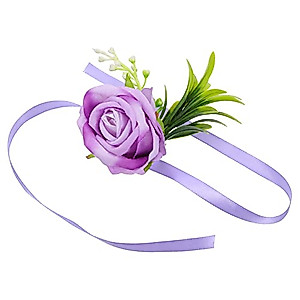 Abaodam 4pcs Wrist Flower Bridesmaid Bracelets Wedding Decorations Wrist Corsage Bride Wristband Decors Bride Wrist Flower Wedding Corsage Wristlet Wedding Supplies Purple The Flowers Lace