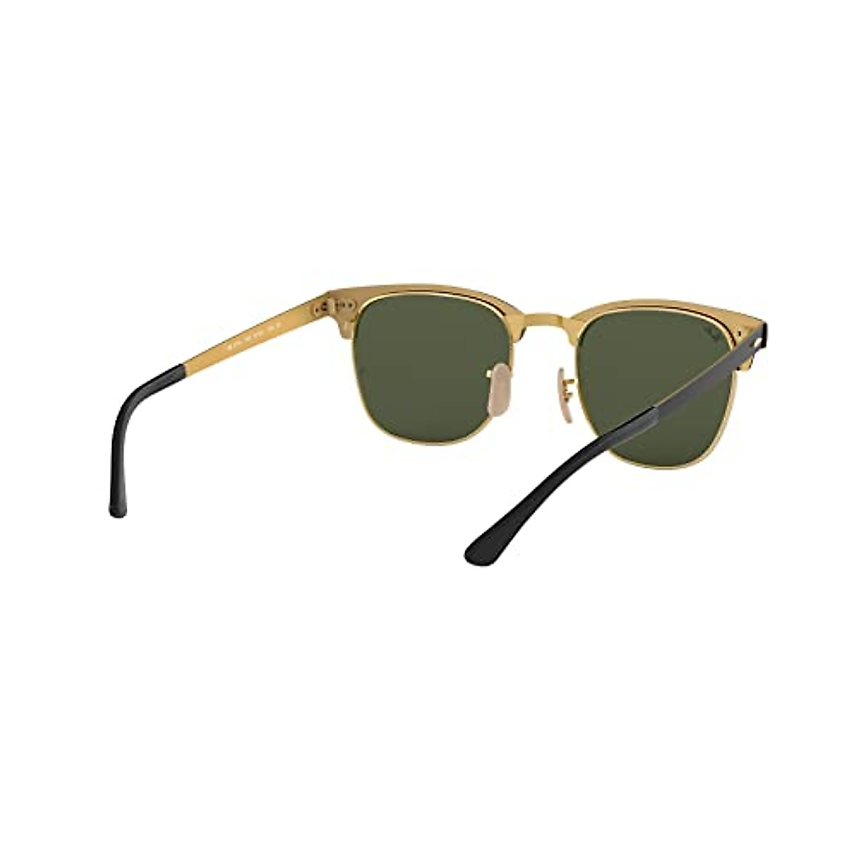 Ray-Ban RB3716 Clubmaster Metal Square Sunglasses, Black On Gold/G-15 Green, 51 mm