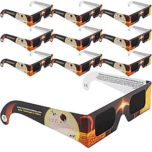 Lunt Solar Systems 10 Pack Premium, Solar Eclipse Glasses NASA Approved 2024, ISO and CE Certified Optical Quality Safe Shades for Direct Sun Viewing for Solar Eclipse