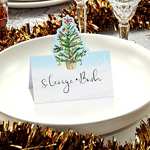 48Pcs Christmas Place Cards Christmas Tree Folded Tent Cards Seating Name Cards for Dinner Tables