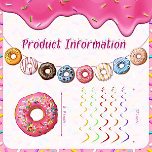 34 Pcs Donut Party Decorations Include 2 Pcs Donut Garland Banner and 32 Pcs Donut Hanging Swirl Party Supplies for Birthday Baby Shower Grow Up Party Favors