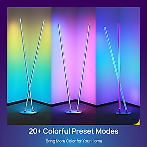 mujoy 60" RGBWW Corner Floor Lamp with Rotatable 2-Light Bar, Modern Floor Lamp Work with Alexa & Google Assistant, WiFi APP, Music Sync, 20 Scene, Ambiance Standing Lamp for Living Room, Gaming Room
