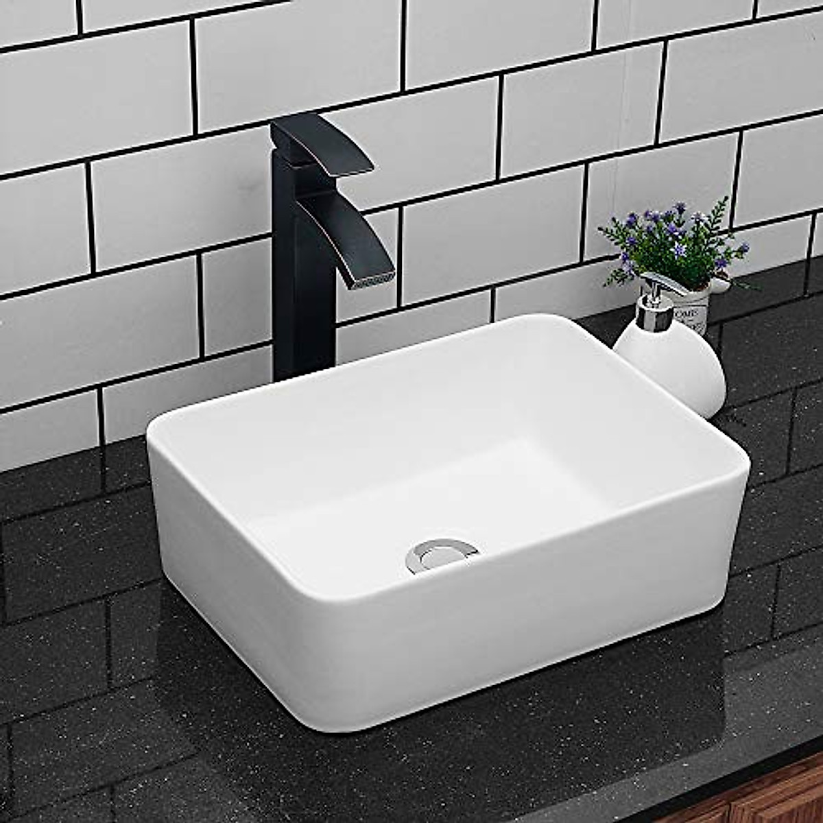 Vessel Sink Rectangular - Kichae 16"x12" Modern White Bathroom Sink Rectangle Above Counter Porcelain Ceramic Vessel Vanity Sink Art Basin