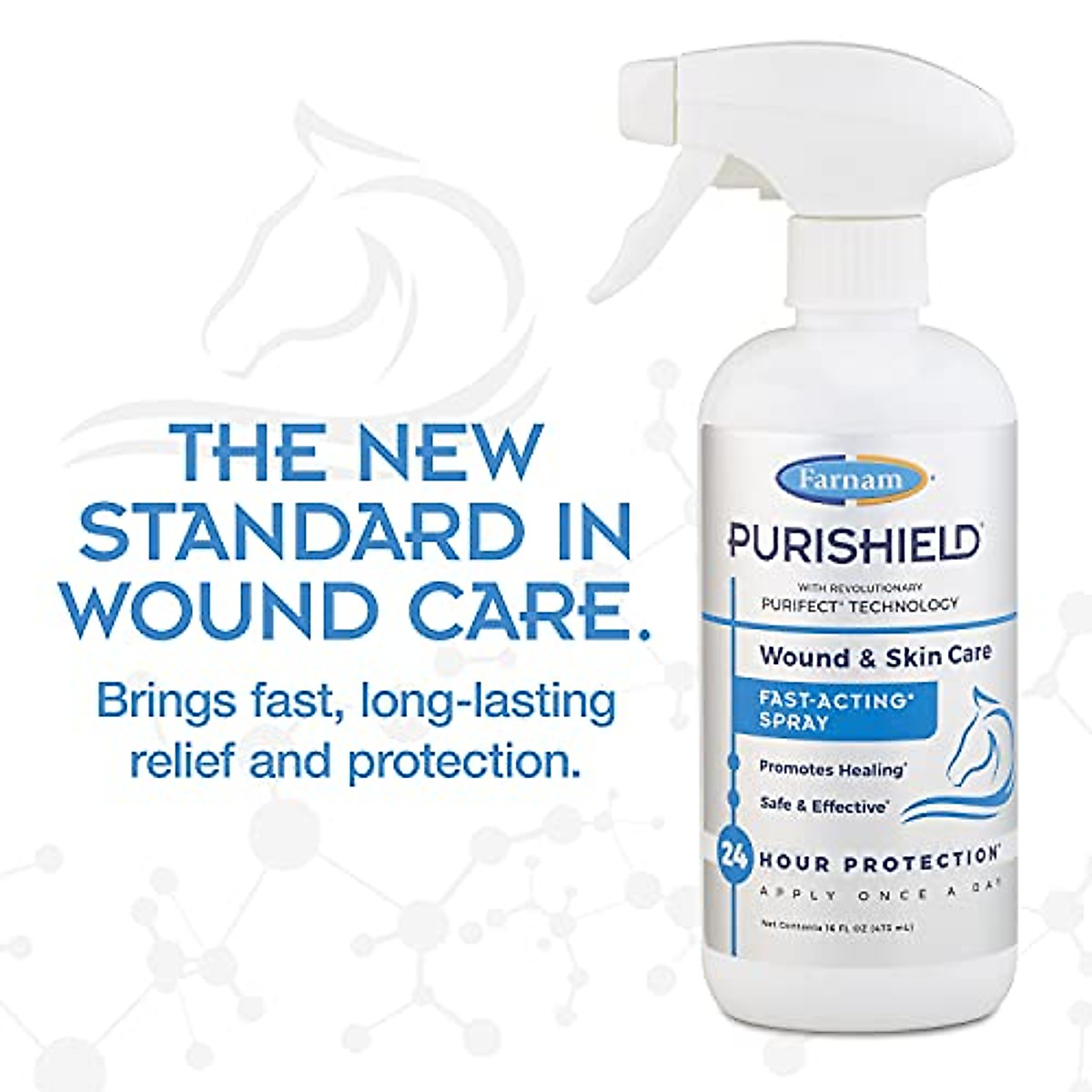 Farnam Purishield Wound & Skin Care Fast Acting Spray, Cleans and Treats Wounds on Horses, Dogs, Cats & Livestock 16 Ounces