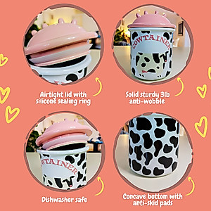 Cow Cookie Jar for Kitchen Counter Airtight Lids - Cute Ceramic Cow Gifts for Cow Lovers - Non Scratch Cow Print Stuff Gifts for Women - Food Storage Containers Cow Decor For Christmas (Large 8" x 6")