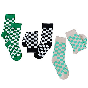 BonjourMrsMr Girls Checkered Crew Socks Cotton Cute Novelty Anklet Socks for Kids Toddler