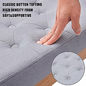 Tbfit Extra-Long Upholstered Tufted Bed Bench Seat for Bedroom, Entryway Wood Bench with Sturdy Wooden Legs, Buttoned Vanity Rectangle Dining Bench(Grey)
